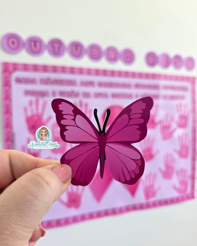 Mural das mãozinhas Outubro Rosa - Abc Pedagógico Infantil